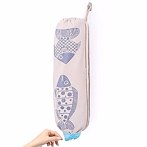 TOGETRUE Plastic Bag Holder, Natural Cotton Grocery Shopping Bag Holder, Cute Fish Pantry Decor (Sky Blue)