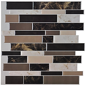 Art3d 6-Pack Peel and Stick Vinyl Sticker Kitchen Backsplash Tiles, 12" x 12" Marble Design