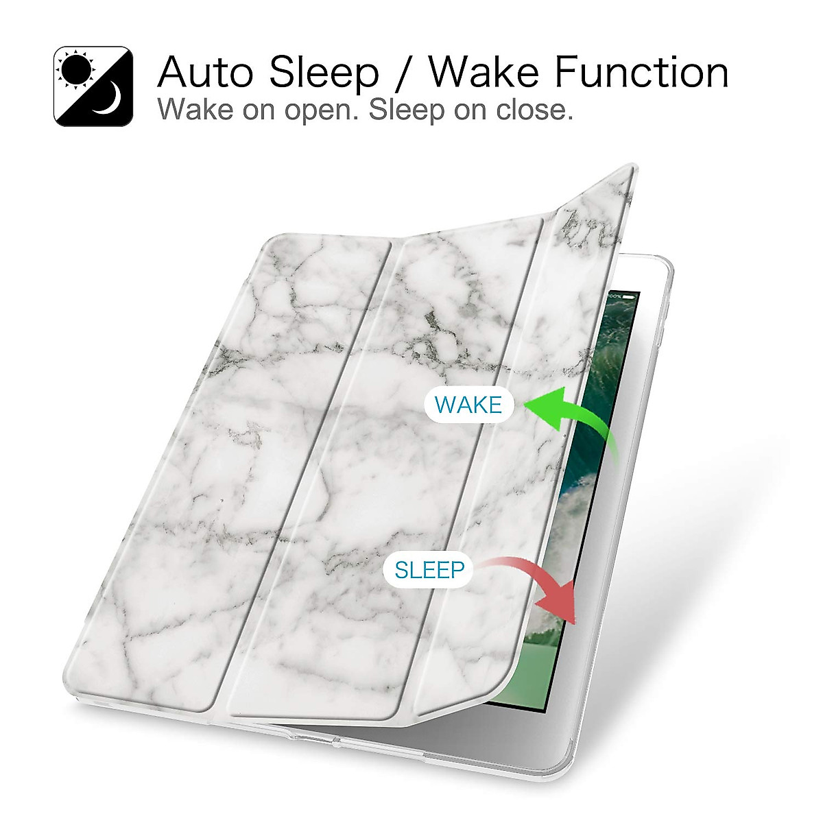 Fintie Case with Built-in Pencil Holder for iPad 6th / 5th Generation - Lightweight SlimShell Cover with Translucent Frosted Back, Supports Auto Wake/Sleep for iPad 9.7 Inch 2018/2017, Marble White