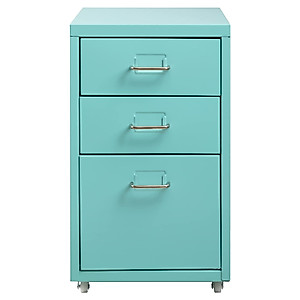 HollyHOME 3-Drawer Mobile Classification Storage Cabinet, Under Desk for A4 Mini File Cabinet, Mobile File Cabinet with Wheels for Home and Office, Blue