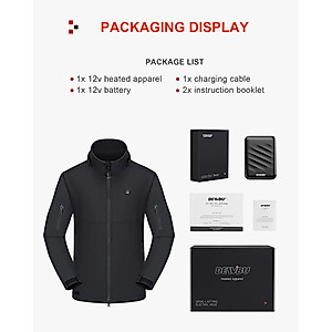 DEWBU Soft Shell Heated Jacket for Men with 12V Battery Pack and Detachable Hood Outdoor Electric Heating Coat, Black, M