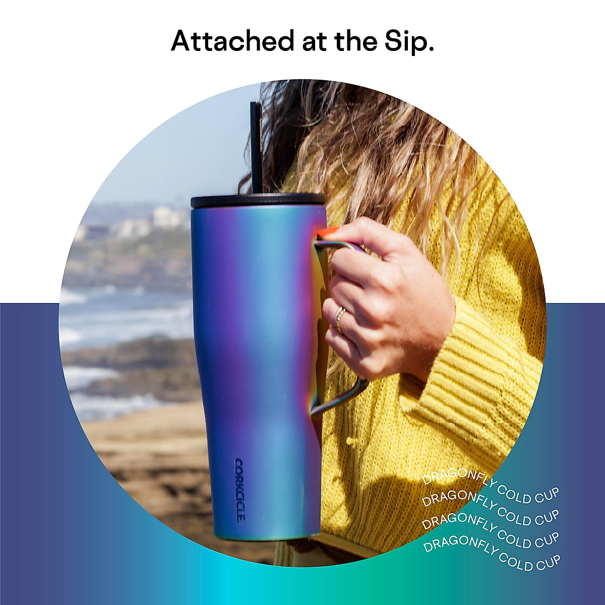 Corkcicle Cold Cup XL Insulated Tumbler with Handle, Lid, & Straw, Dragonfly, 30 oz – Reusable Cupholder Friendly Water Bottle Keeps Drinks Cold 12hrs