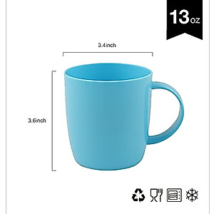 fulong Reusable Plastic Drinking Cup with Handle, BPA Free Microwave & Dishwasher Safe Food Grade PP 13 Ounce Coffee & Milk Mug Set of 5 (Blue)