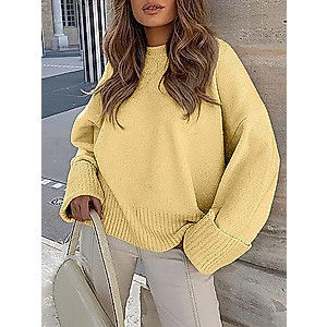 ANRABESS Women's Oversized Crewneck Long Sleeve Fuzzy Knit Casual Chunky Warm 2025 Fall Pullover Sweaters Top Trendy Outfits Yellow X-Large