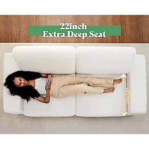 AMERLIFE 89 inch Sofa, Oversized Sofa-Modern Sofa Couch in Corduroy, 3 Seater Sofa for Living Room, White Deep Seat Sofa