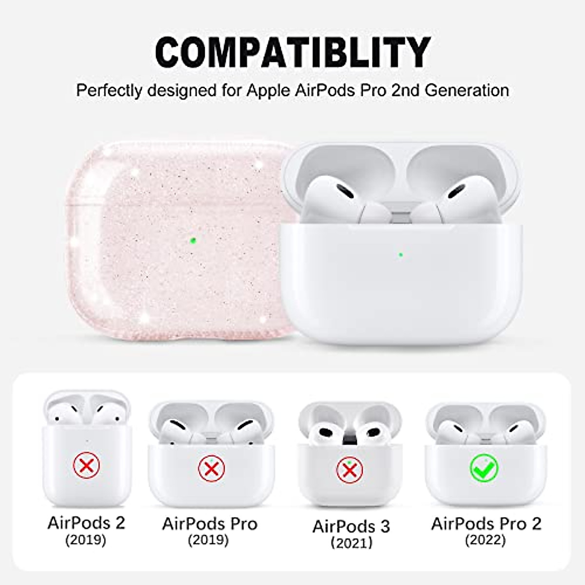 KOREDA for Airpods Pro 2nd Generation/1st Generation Case (2022/2019), Soft Clear TPU Bling Crystal Transparent Airpod Pro 2 Case Shockproof Protective Cover for Airpods Pro 2nd/1st Gen