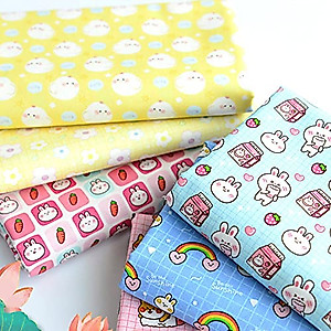 TINGCHAO Pure Cotton Fabric Simple Cartoon Cute Little Animal Rabbit Shiba Inu Sushi Drink Pattern Handmade Crafts Cloth for Sewing Girl Shirt Headband 130X50cm,A