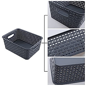 Ggbin 6-Pack Woven Plastic Storage Basket, Pantry Organizer Basket Bins, Gray