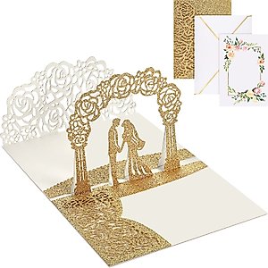 Tallew Wedding Pop up Card Set 3D Greeting Anniversary Card Romantic Wedding Congratulations Card with Envelope for Bride and Groom Valentine's Day Engagement Party Supplies(Arched Door Style)