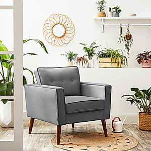 VASAGLE Accent Chair with Upholstered Cushion, Solid Wood Legs, for Living, Dining Room, Office, 31.5 x 31.5 x 30.7 Inches, Gray