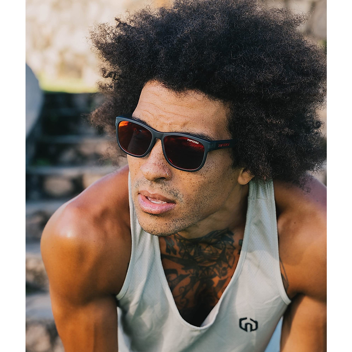 Tifosi Optics Swank XL Sunglasses (Satin Vapor, Smoke Lens with Red Mirror)