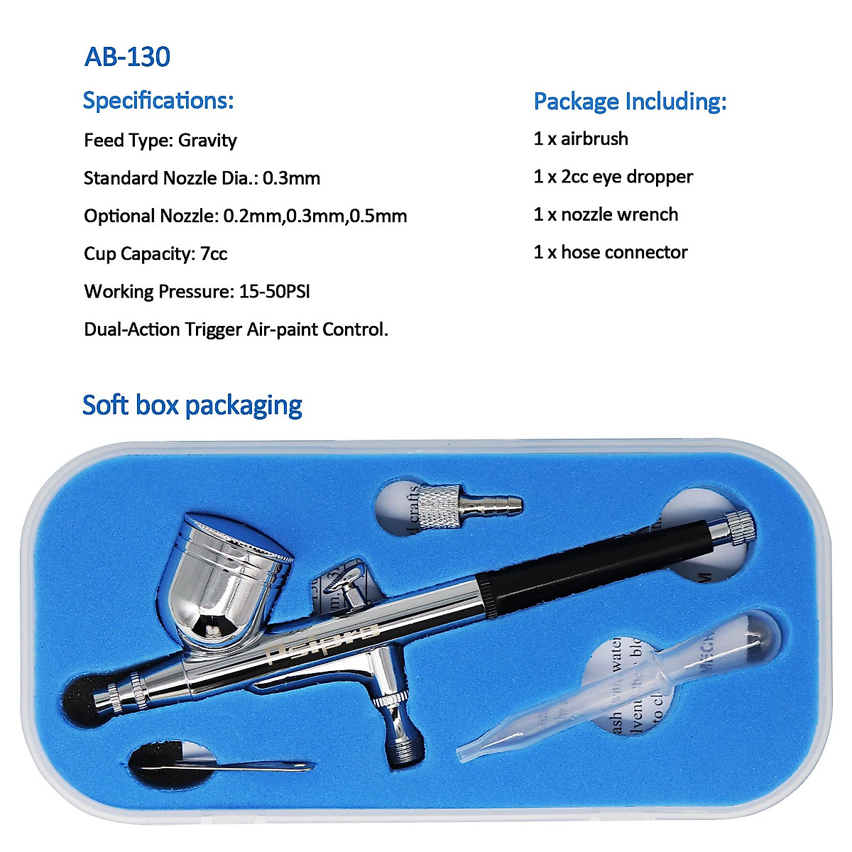 Psipro Mini Airbrush Kit Black Dual-Action Air Brush Gravity Feed Airbrush for Makeup Art Craft Nails Cake Decorating Modeling Tool with Airbrush Cleaning Set