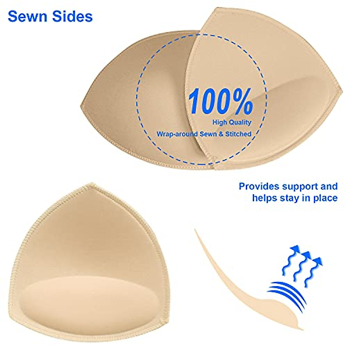 FANMAOUS 5 pairs Women's Triangle Bra Pads Inserts Removable Push Up Sports Bra Cups Replacements For Bikini Top Swimsuit (5 pairs beige C/D)