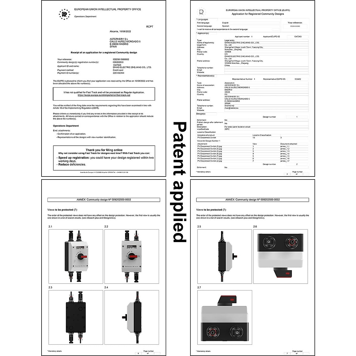 DIHOOL Solar Panel Disconnect Switch, 2x32 Amp 2 String DC 1200V 2 in 2 Out, IP66 PV Combiner Box