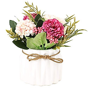 SUPNIU Artificial Hydrangea Bouquet with Small Ceramic Vase Fake Silk Variety Flower Balls Flowers Decoration for Table Home Party Office Wedding (Blue)