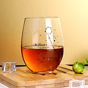 GunFawn Pisces Wine Glass Zodiac Sign Pisces Gift for Women,20oz Black Stemless Wine Glass Astrology Gifts for Women Men Constellation Tumbler Horoscope Gift