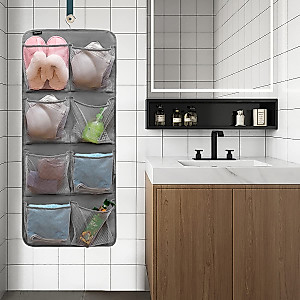 ANZORG Dual-Sided Hanging Closet Organizer for Socks Underwear Bra Kids Storage Organizer for Baby Clothes Toddler Shoes with 26 Pockets (Grey-Mesh Pockets)