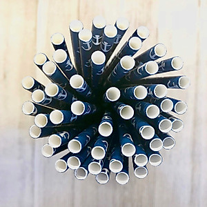 Anchor Nautical Themed Paper Straws - Navy Blue White - 7.75 Inches - 100 Pack - Outside the Box Papers Brand