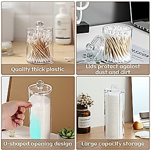 5Pcs Acrylic Cotton Pad Holder, FHDUSRYO Q-Tips Cotton Swab Dispenser Apothecary Jar with Lid, Bathroom Cotton Wool Bud Organizer Clear Makeup Container for Vanity Storage Cotton Ball Cosmetic Pads Floss