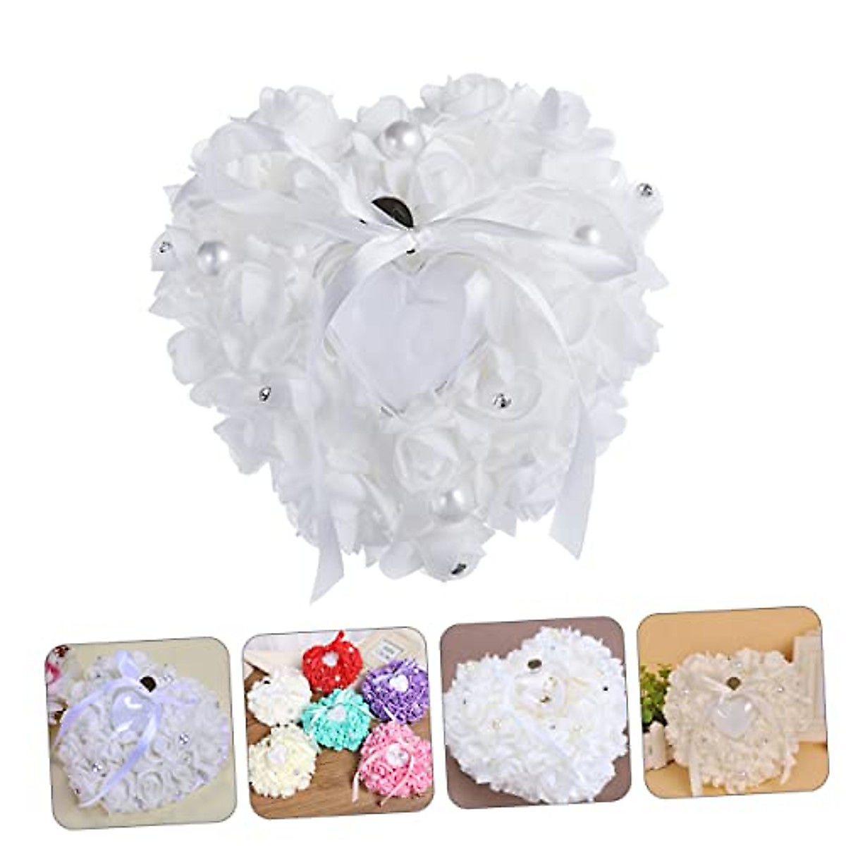 HONMEET 3 Pcs Ring Pillow Wedding Decor Heart Decor Heart Ring Wedding Gift Ring Box Rose Flower Ring Tray Heart Ring Box Bride Ring Pillow Heart Shape Ring Pillow Bride White Foam Wreath