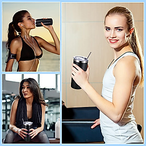 Eaasty 25 Pack Insulated Travel Tumbler with Straw and Lids 20 oz Stainless Steel Vacuum Tumbler Cups Powder Coated Coffee Mug for Cold and Hot Drinks (Black)