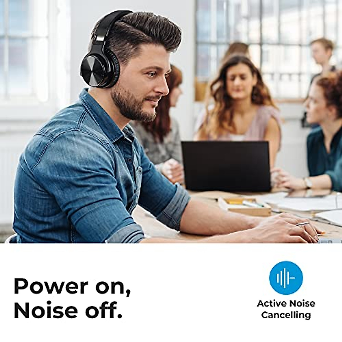 Reverbix E7 PRO Active Noise Cancelling Headphones Overhead Bluetooth with Mic for Phone-Call, Comfortable Wireless & Light Weight, Deep Bass, 35-Hour Battery Life, Bronze Black