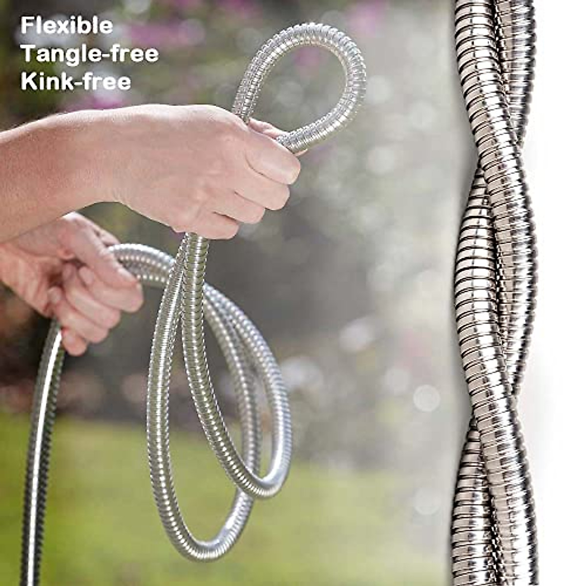 FangFarm 304 Stainless Steel Metal Garden Hose with Brass Fittings, Heavy Duty Water Hose, Kink Free and Flexible, Crush Resistant, Puncture Resistant (stainless steel hose, 3FT)