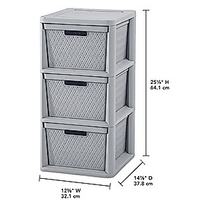 Sterilite 47306A01K, 3-Drawer Weave, Cement, 1-Pack Tower