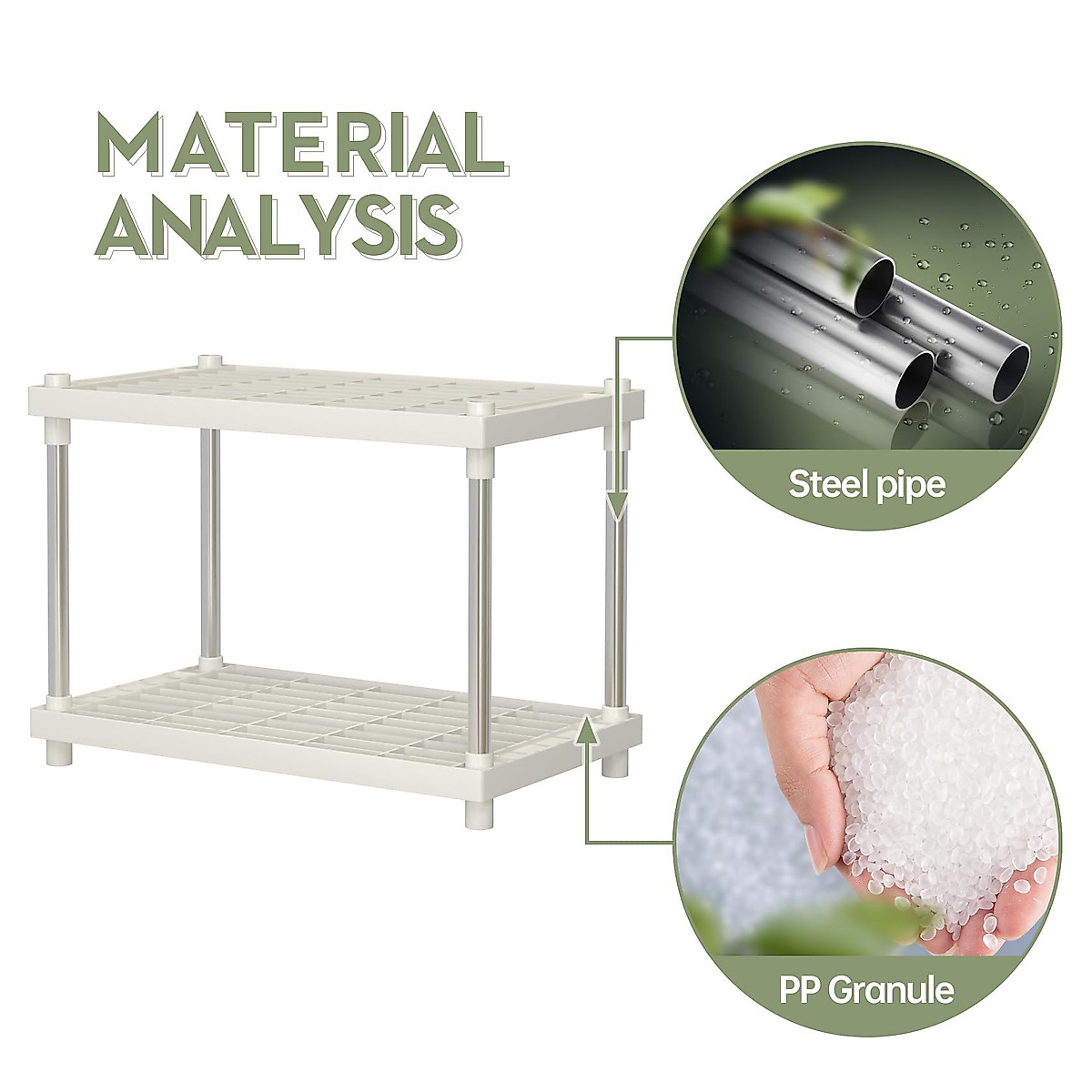 LEAIJIAFY 2 Tier White Plastic Bathroom Organizer Countertop Storage Shelf,Counter Under Sink Standing Shelf Vanity Organizer for Kitchen,Makeup Organizer for Bathroom Cabinet,13MM Metal Tubes