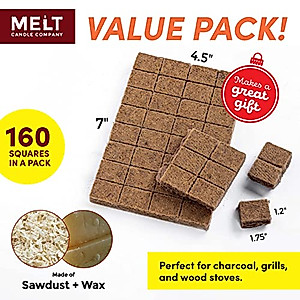 Fire Starter Squares 160 - Fire Starter Pack for Chimney, Grill Pit, Fireplace, Campfire, BBQ & Smoker - Water Resistant and Odourless - Camping Accessories