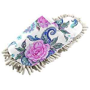 Roses Paisley Mop Slippers Shoes Cover for Floor Cleaning Washable Dirty Dust Hair Cleaners Microfiber Mop Socks for Kitchen House Office