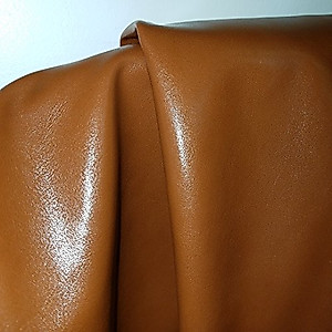 Tan Cognac Faux Leather Synthetic Pleather 0.9 mm Omega Calf Smooth Nappa 1 Yard 54 inch Wide x 36 inch Long Soft Smooth Vinyl Upholstery (Mid Brown) (1 Yard)
