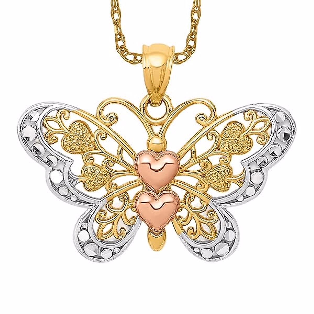 IceCarats 14K Two Tone Gold White Butterfly Wings Necklace Charm Pendant Only