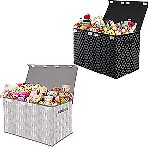 VERONLY Kids Toy Box Chest Storage with Lid Set of 2 - Collapsible Sturdy Toys Boxes Organizer Bins with Handles for Nursery,Playroom,Closet Home Organization