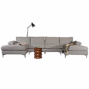 Casa Andrea Milano Modern Large Tweed Fabric U-Shape Sectional Sofa, Double Extra Wide Chaise Lounge Couch