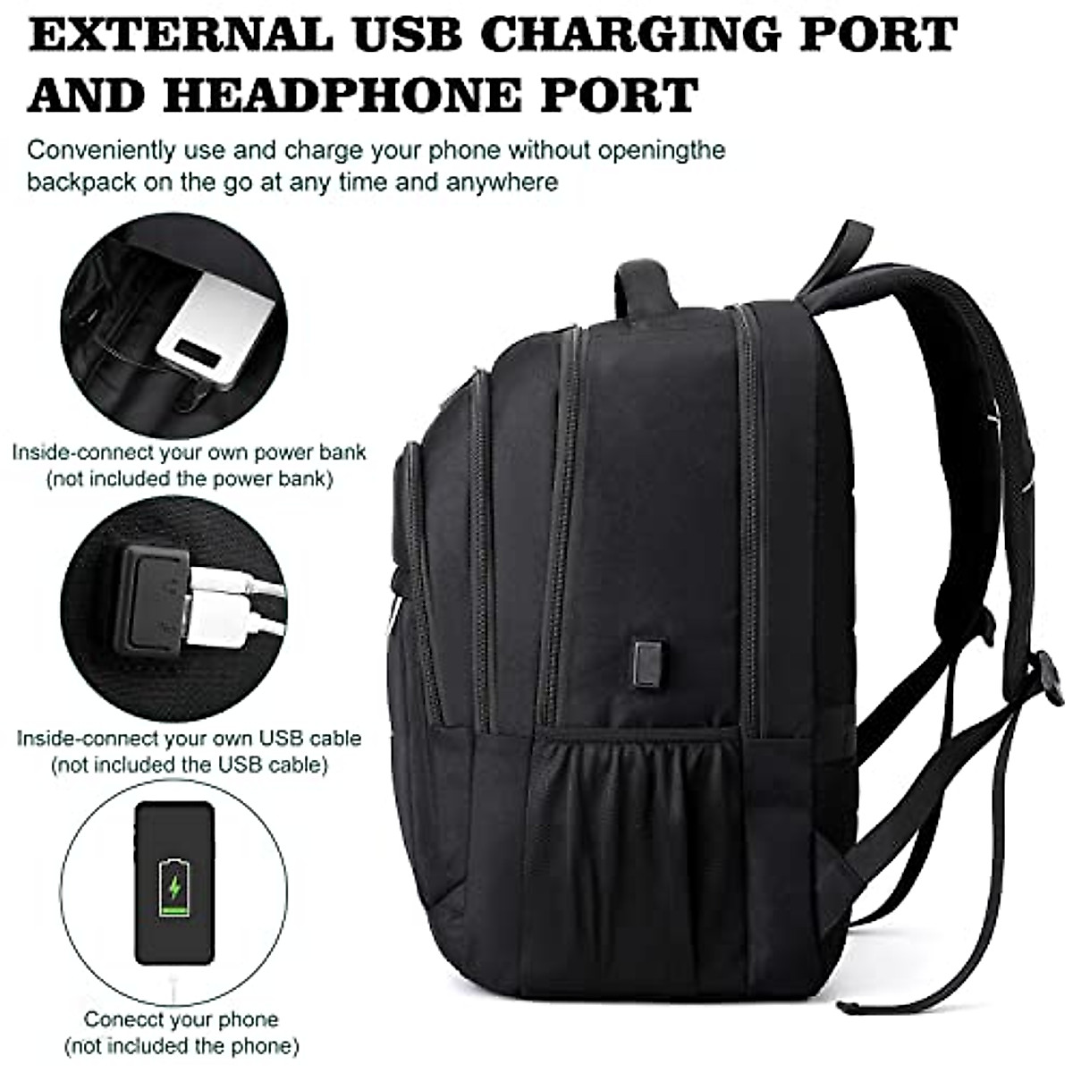 ToHLo Laptop Backpack Large Backpack for Travel and Business Durable Waterproof Backpack with USB Charger Port College Backpack Bookbag Large Compartment Daypacks for Men Women(Black, 17.3 inches)