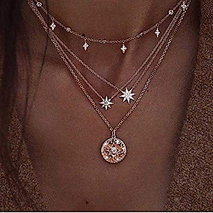 Victray Boho Star Necklace Coin Neck Chain Choker Pendant Necklaces Fashion Jewelry for Women (1)