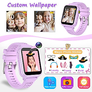 Kids Smart Watch Girls Gifts for Age 5-12, 24 Puzzle Games HD Touch Screen Watches with Video Camera Music Player Pedometer Flashlight 12/24 hr Birthday Gift 6 7 8 Year Old Girl
