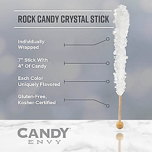 Candy Envy - Light Blue Rock Candy Sugar Sticks - Cotton Candy Flavored - 12 Indiv. Wrapped