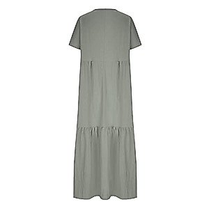 Summer Dresses for Women 2023 Womens Oversized Long Dress Flowy Cotton Linen Maxi Dresses Smocked Casual Floor Length Beach Dress Baggy Sundresses Robe De Soiree Femme Khaki