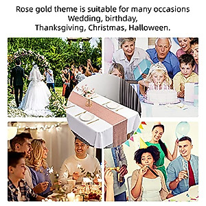 FGSAEOR Rose Gold Tablecloth, 12x108inch Sequins Table Runners and 54x108inch Plastic Table Cloths for Party Decorations, Sparkling Party Supplies Table Cover for Indoor Outdoor Parties