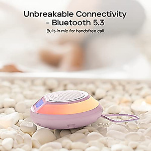 Tribit AquaEase Bluetooth Shower Speaker, IPX7 Waterproof Wireless Speaker, 18H Playtime, Built-in Mic, Mini Speaker with Light, Stereo Pair, App Control, Portable Speaker for Outdoor and Home (Pink)