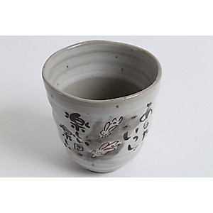 Mino ware Japanese Pottery Yunomi Chawan Tea Cup Running Rabbits Gray Sanaegama made in Japan (Japan Import) KSY007