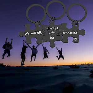 MYOSPARK We Will Always Be Connected Puzzle Keychain Set Of 3 Long Distance Relationship Gift For Best Friends Family (3PCS Connected Keychain black)