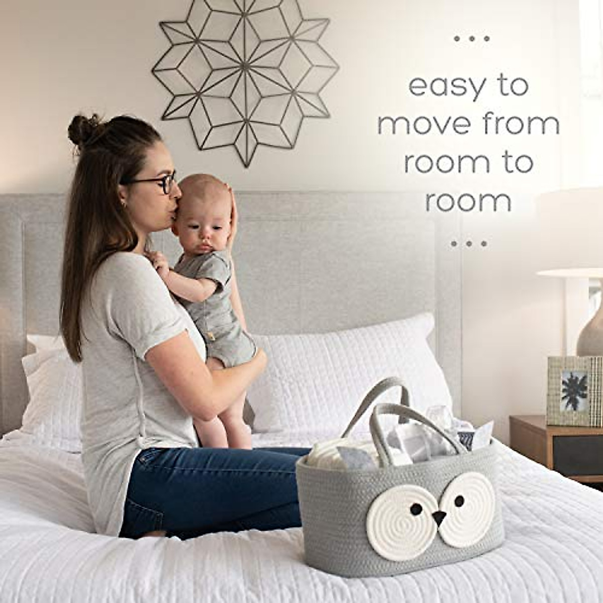 Nena & Nene Diaper Caddy Organizer Baby - 100% Cotton Rope Canvas - Owl Design for Changing Table, Portable Toy Storage, Nursery Decor for Boy and Girl