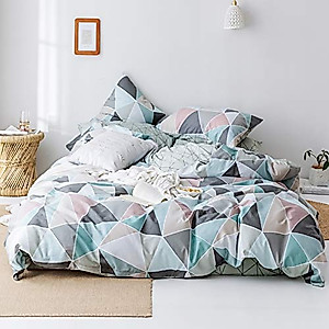 VM VOUGEMARKET Geometric Duvet Cover Queen,100% Cotton Colorful Duvet Cover Matching 2 Pillow Shams,3 Pieces Reversible Diamond Bedding Set Without Comforter-Full/Queen,Diamond