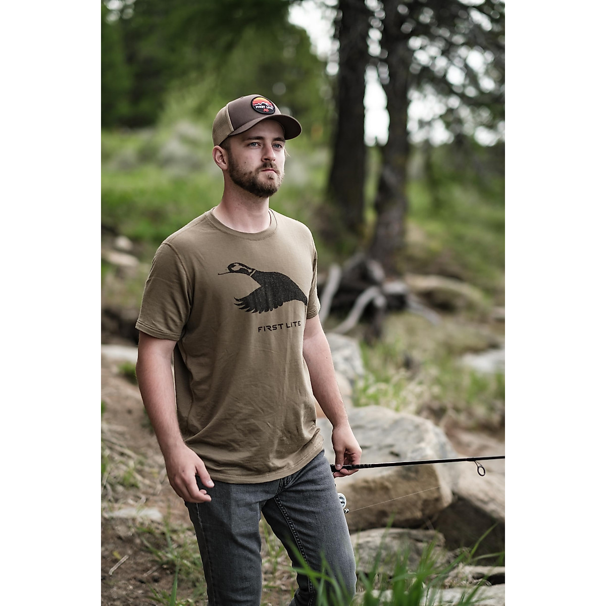 First Lite Men's Aerowool Tech Tee - Durable Merino Wool T-Shirt - Dry Earth (Flyway) - Small