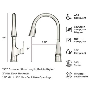 Pfister Norden Kitchen Faucet with Pull Down Sprayer, Single Handle, High Arc, Stainless Steel Finish, GT529NRS