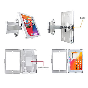WeSTRUGGLE Tablet Wall Mount Bracket with fold for iPad 10.2-Inch (9th,8th,7th Gen.), Extend Adjustable Arm Swivel with Anti Theft Security Lock and Key, Multi Angle, Rotate Design,Metal (Silver)