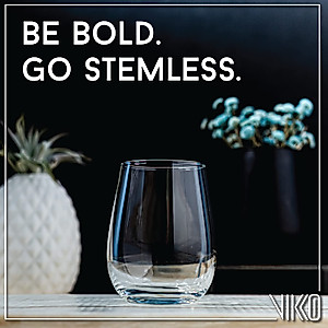 Vikko 12.25 Ounce Stemless Wine Glasses | – Dishwasher Safe – For Parties, Weddings, and Everyday – Great Gift Idea – Set of Six Stemless Wine Glass Tumblers